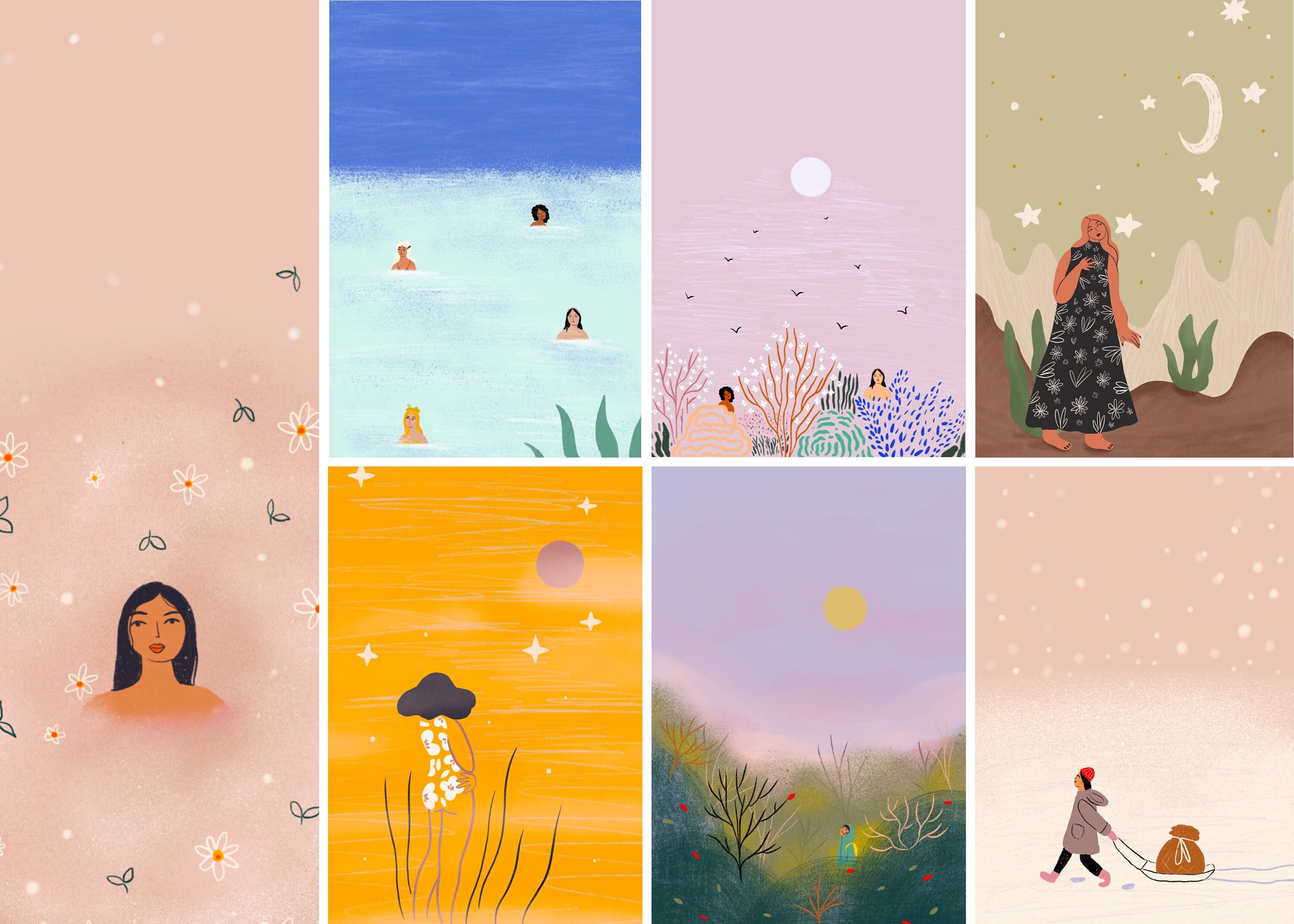 Colorful iPhone Lock Screen Wallpaper Pack, Seasons Illustration ...