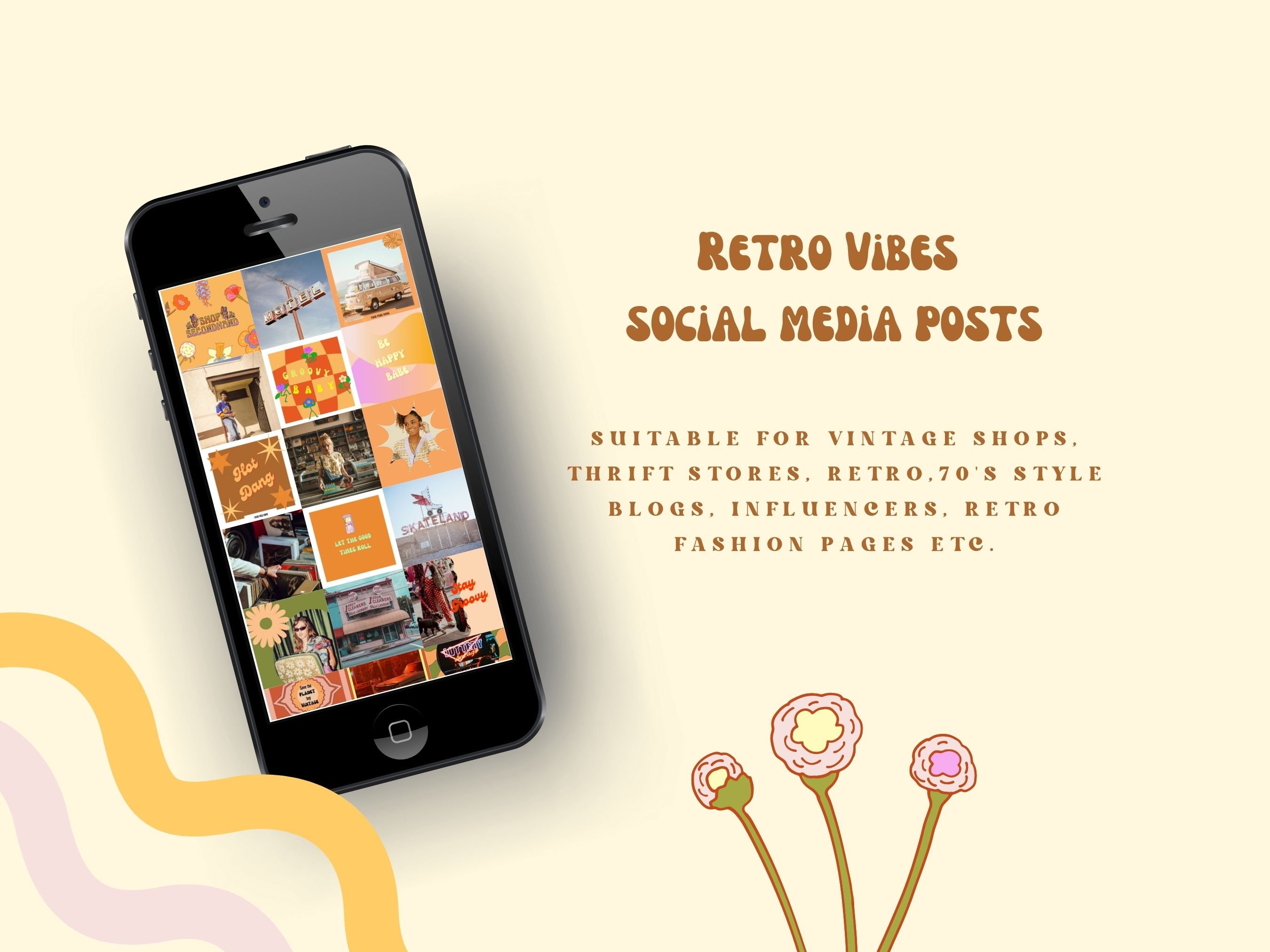 Retro Instagram Post Templates | Groovy 70's Instagram Templates ...