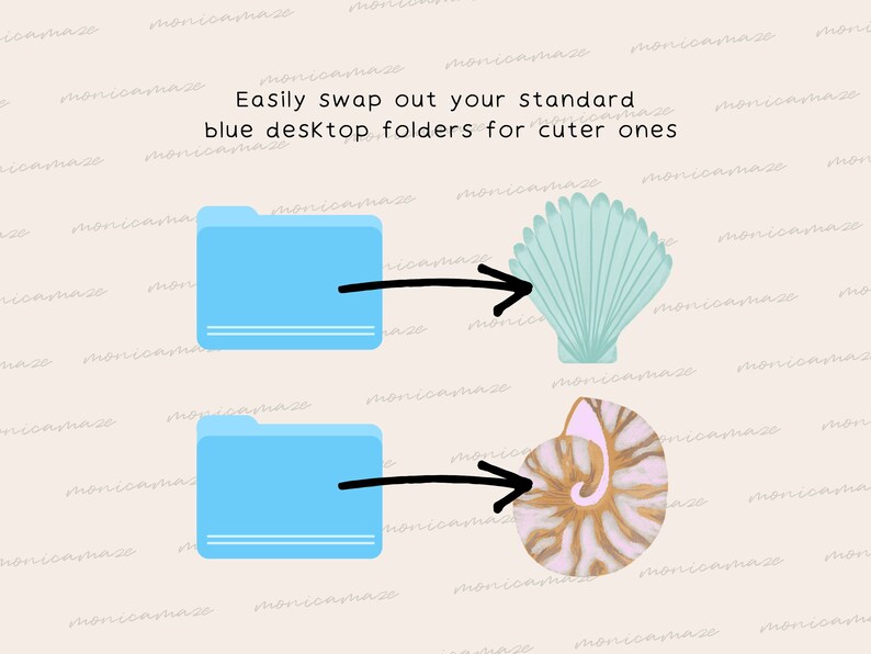 Desktop Icon Set | 10 Seashell Icons for Mac + Windows Computers | Hand ...