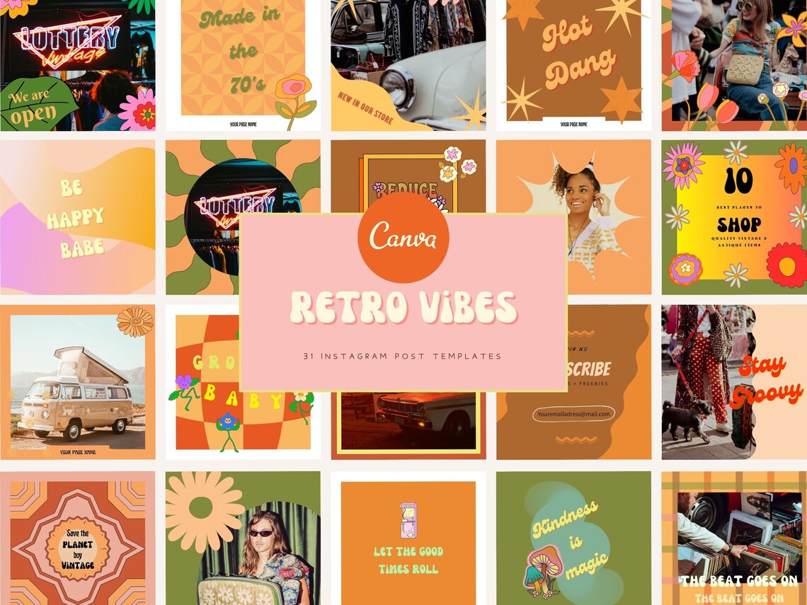 Retro Instagram Post Templates | Groovy 70's Instagram Templates ...