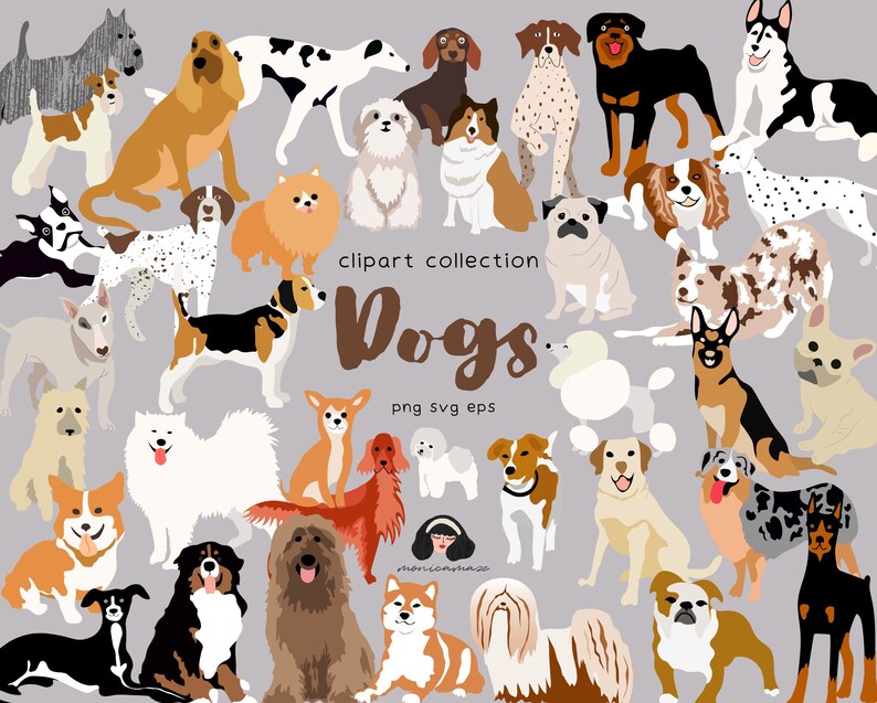 Dog Clipart Set - Hand Drawn Most Popular Dog Breeds - Digital PNG ...