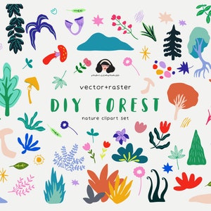 Forest Clipart - Botanical Flowers Plants & Trees Clip Art- Vector Tree ...