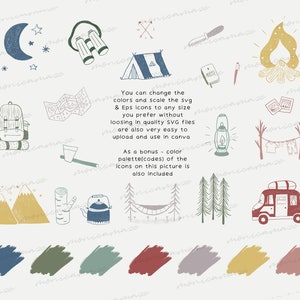 Camping Clip Art, Hiking SVG Lineart Set, Outdoor Adventure, Nature ...