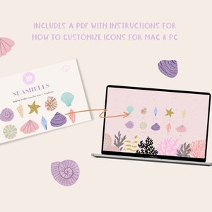 Desktop Icon Set | 10 Seashell Icons for Mac + Windows Computers | Hand ...