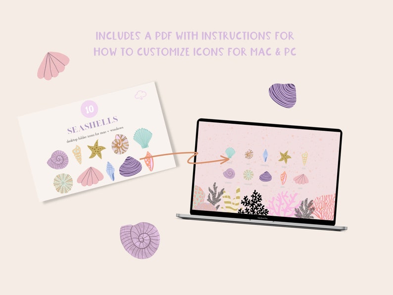 Desktop Icon Set | 10 Seashell Icons for Mac + Windows Computers | Hand ...