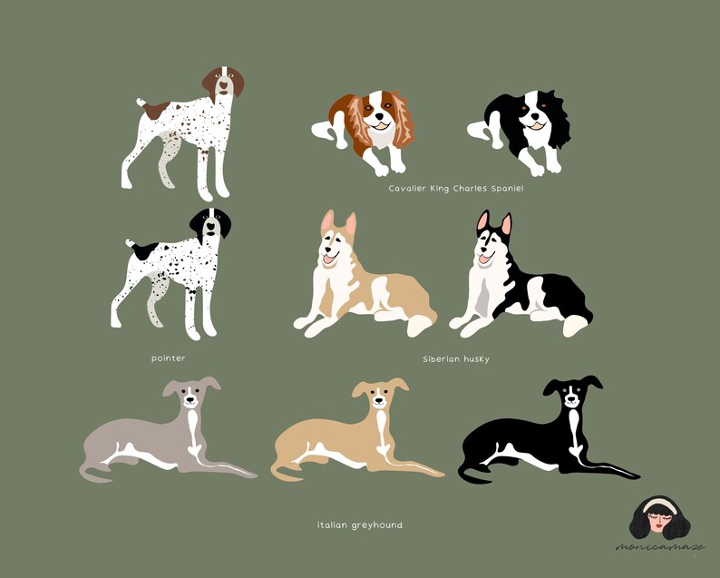 Dog Clipart Set - Hand Drawn Most Popular Dog Breeds - Digital PNG ...