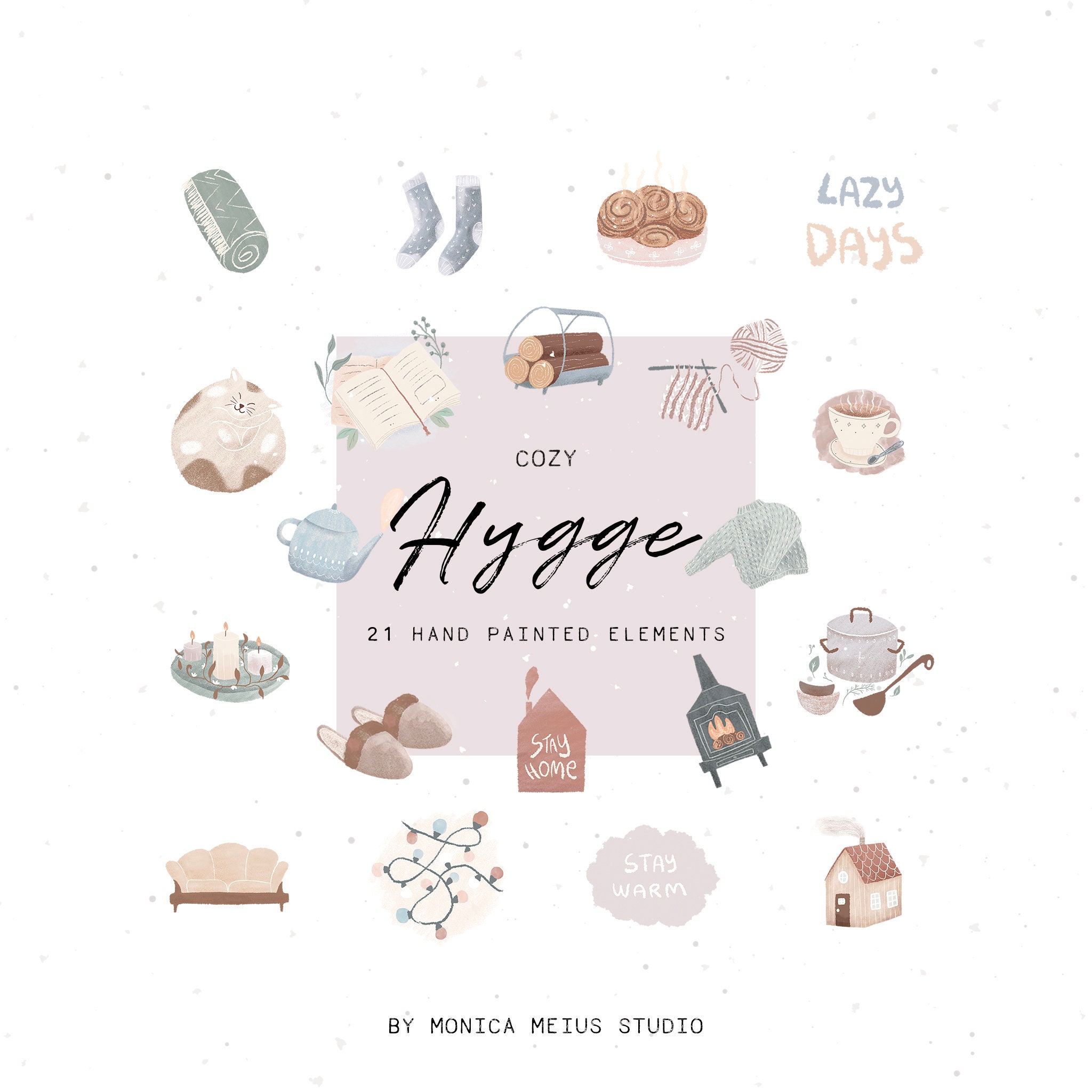 Cozy Hygge Clipart Set Hand Painted Winter Icons Hygge | Etsy