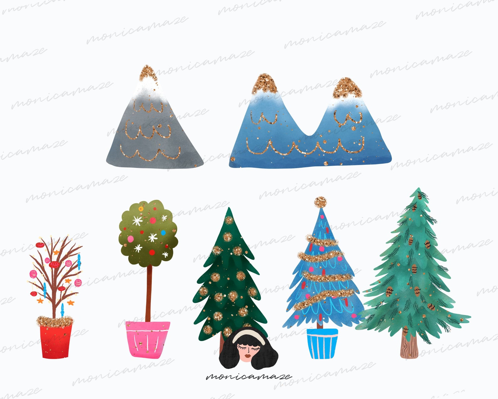 Festive Winter Village Clipart - Winter Wonderland, Christmas Town ...