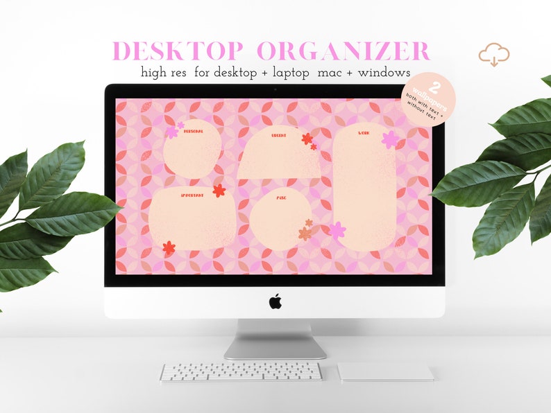 Desktop Wallpaper Organizer | Pink Retro Floral Entrepreneurs Students ...