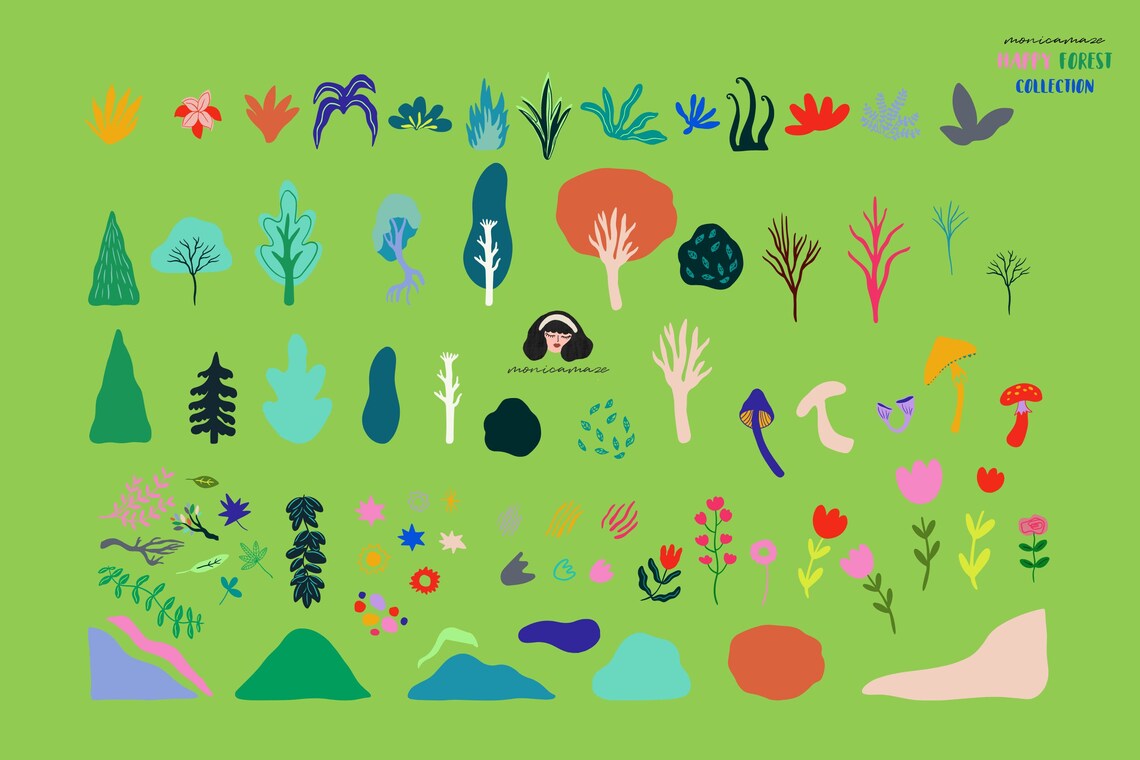 Forest Clipart Botanical Flowers Plants & Trees Clip Art Vector Tree ...