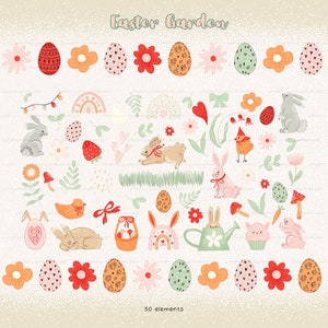 Easter Garden Clipart Set, Spring Hand Drawn Clipart, Doodle Bunnies ...