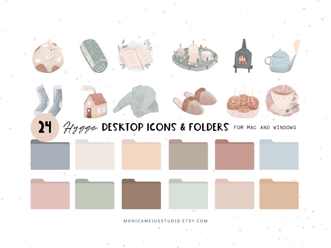 24 Hygge Desktop Icon Set | Folder Icons for Mac + Windows | Cute Hand ...