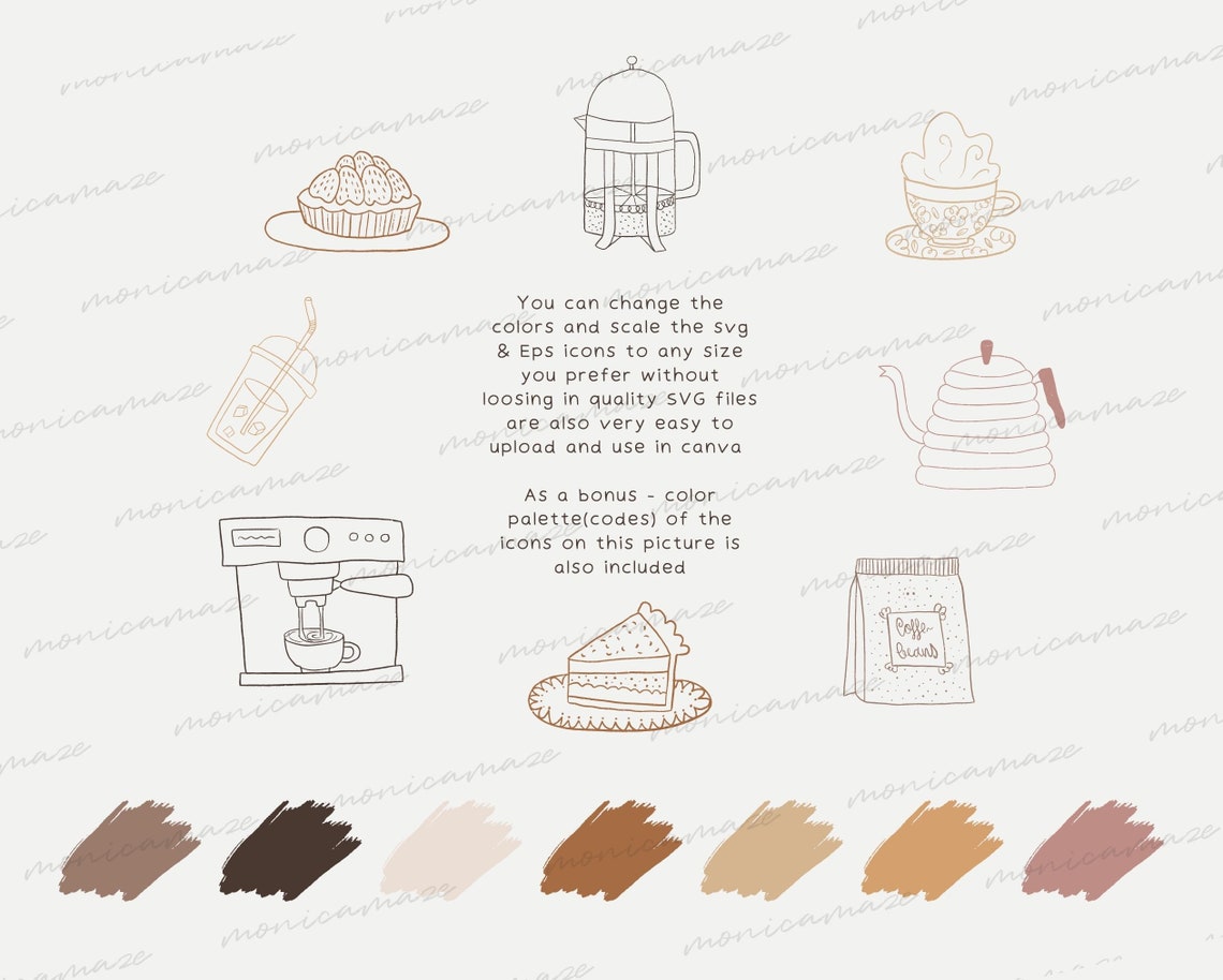 Coffee Shop Clip Art, Cafe SVG Lineart Set, Coffee Croissant Breakfast ...