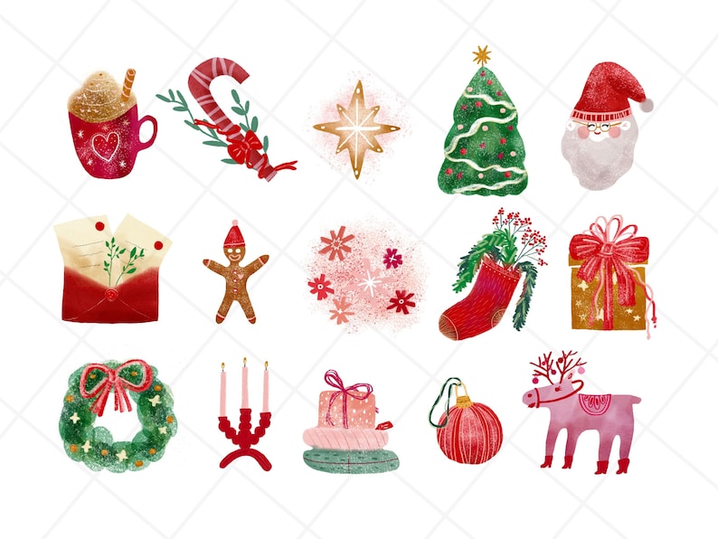 Christmas Watercolor Clipart - Santa, Reindeer, Presents, Wreath ...