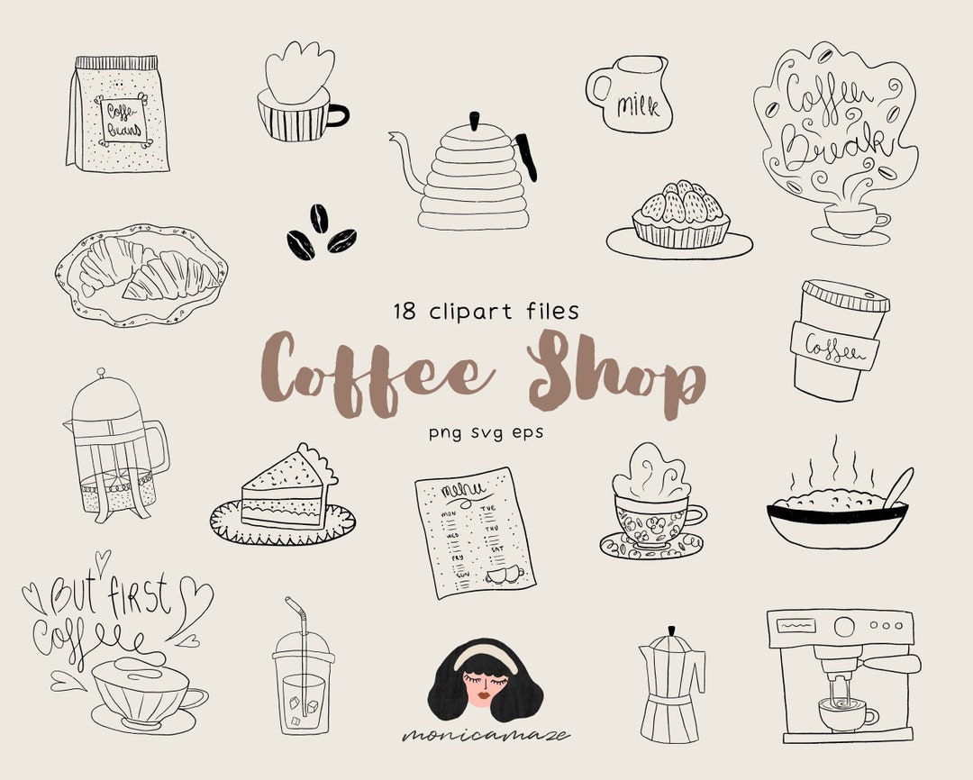 Coffee Shop Clip Art Cafe SVG Lineart Set Coffee Croissant - Etsy