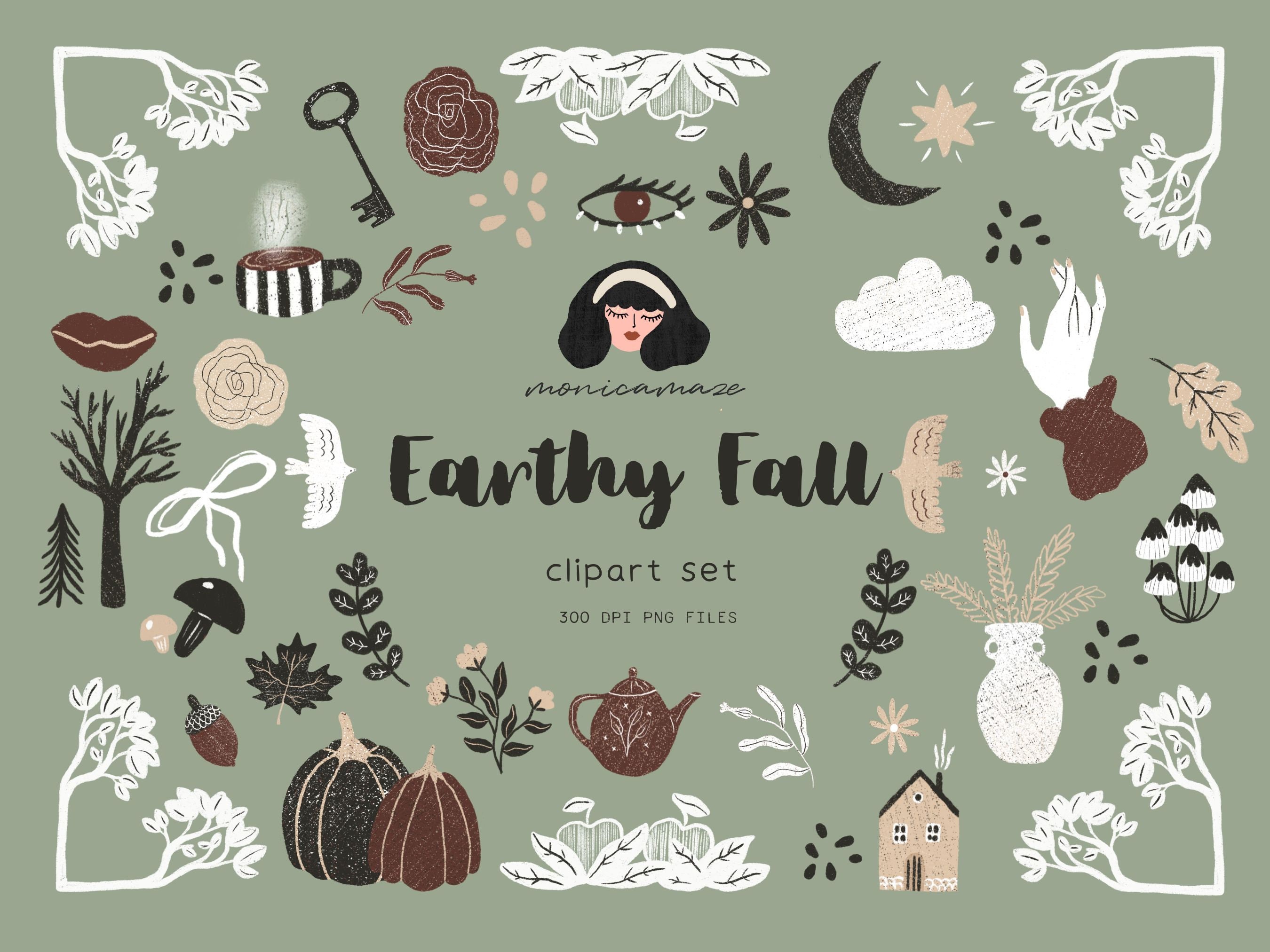 Earthy Fall Clipart Set Autumn Clip Art Neutral Cozy Hygge - Etsy