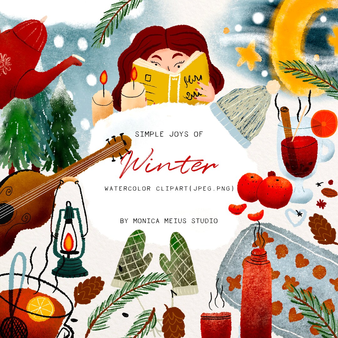 Cozy Winter Clipart Set- Christmas Clip Art, Hand Drawn, Winter Clipart ...