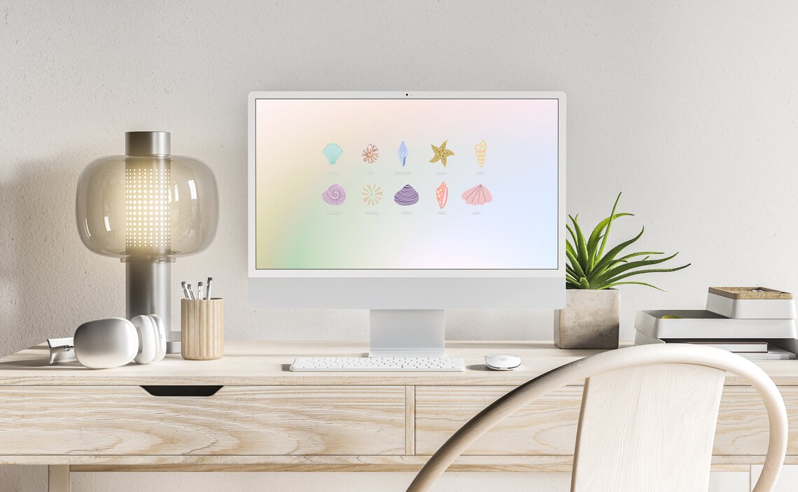 Desktop Icon Set | 10 Seashell Icons for Mac + Windows Computers | Hand ...