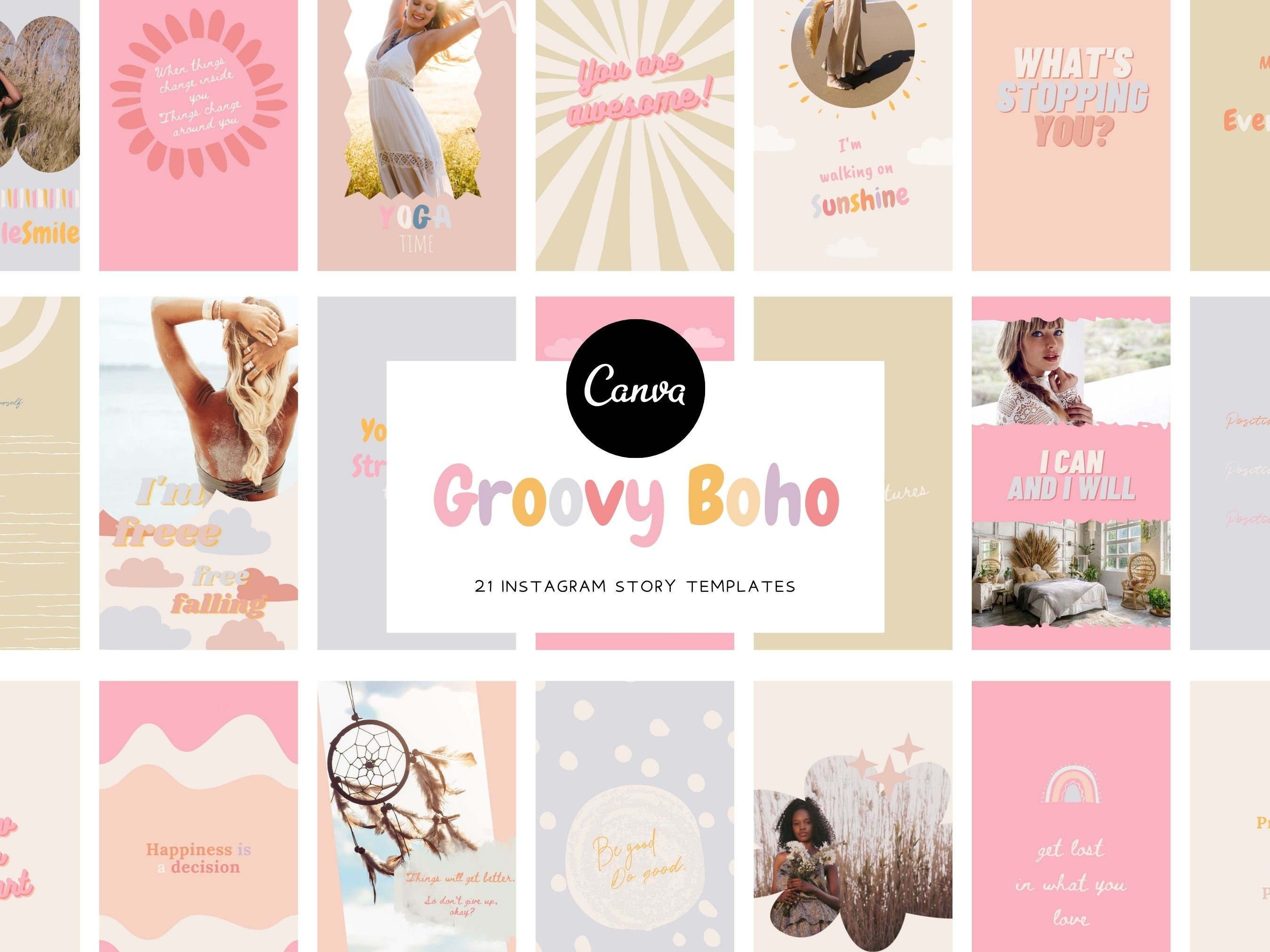 Retro Instagram Bundle Groovy Boho Instagram Posts Canva Templates ...