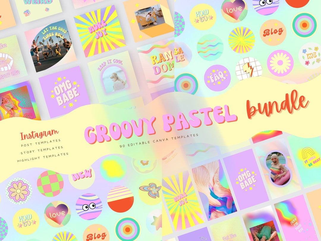 Retro Instagram Bundle Pastel Color Instagram Posts Canva - Etsy