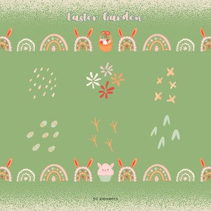 Easter Garden Clipart Set, Spring Hand Drawn Clipart, Doodle Bunnies ...