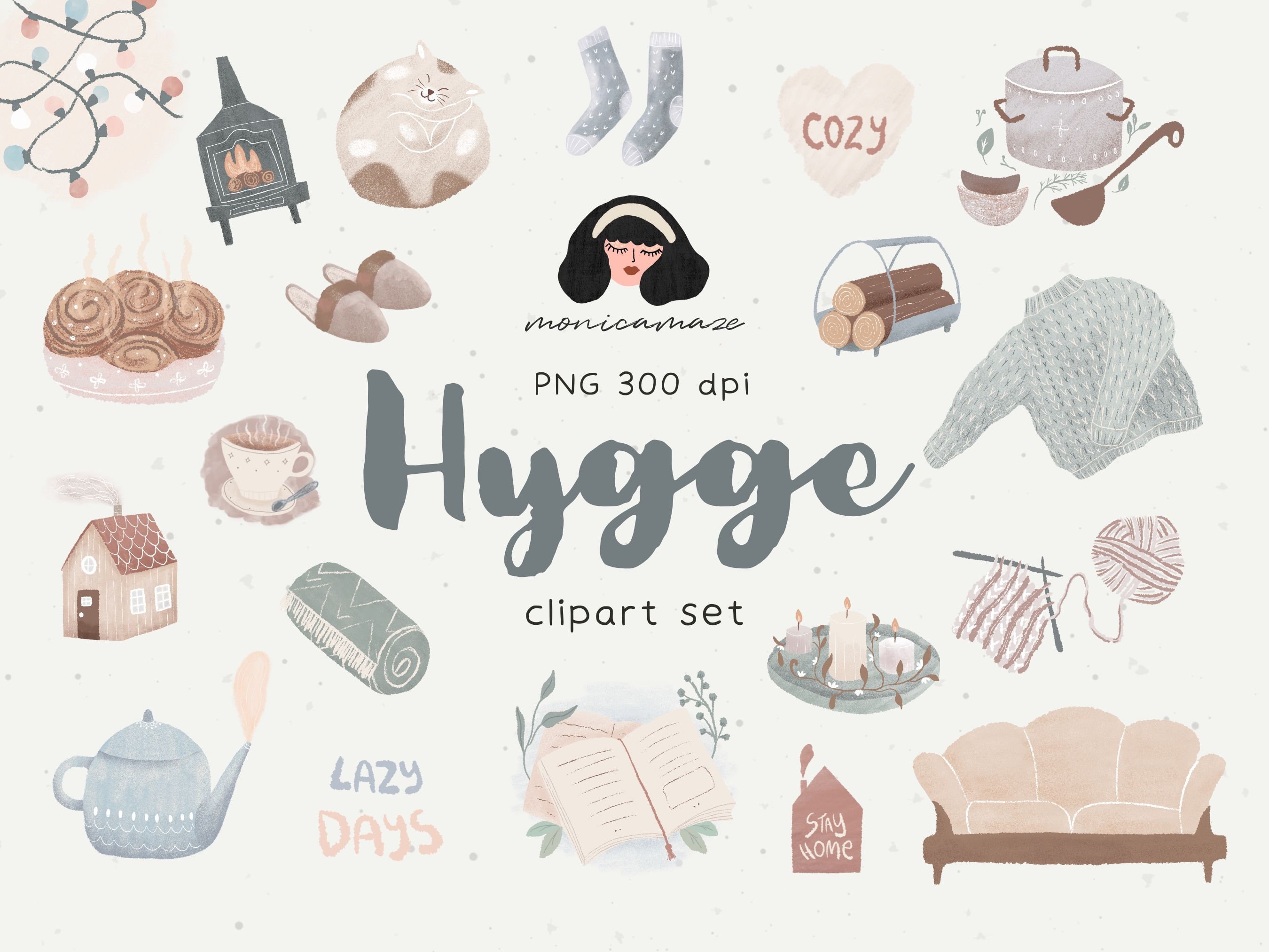 Cozy Hygge Clipart Set - Hand Painted, Winter Icons - Hygge Elements ...