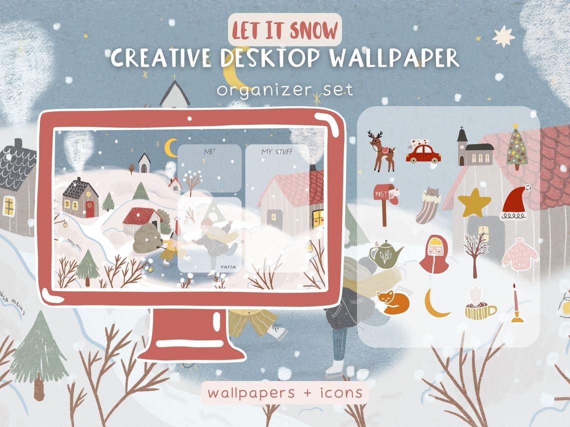 Creative Desktop Wallpaper Organizer, Snowy Winter Desktop Theme ...