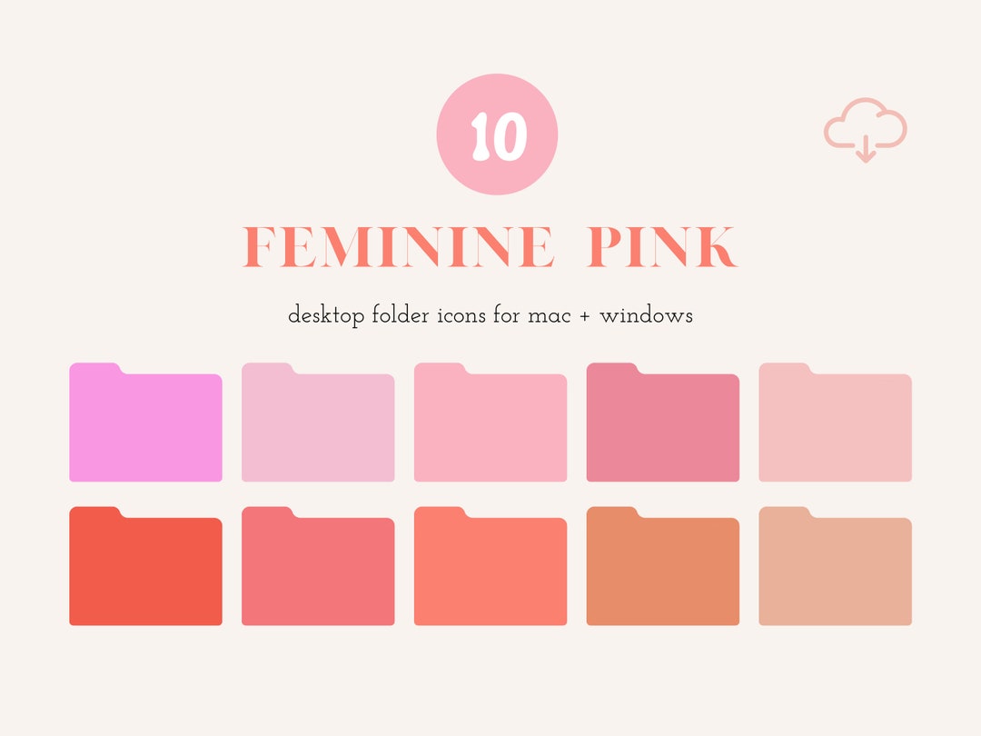 Desktop Icon Set | 10 Feminine Pink Folders for Mac + Windows Computers ...