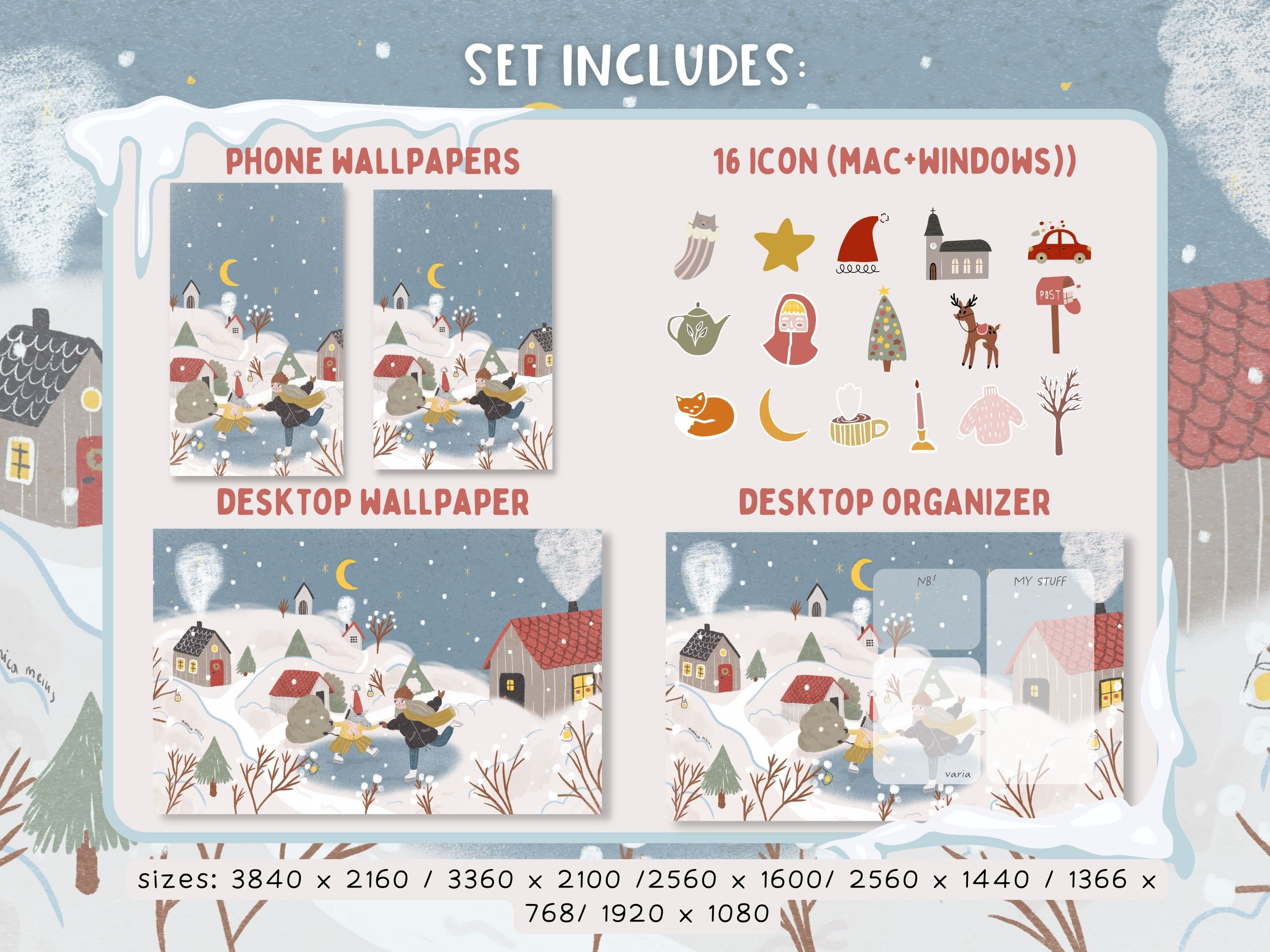 Creative Desktop Wallpaper Organizer, Snowy Winter Desktop Theme ...