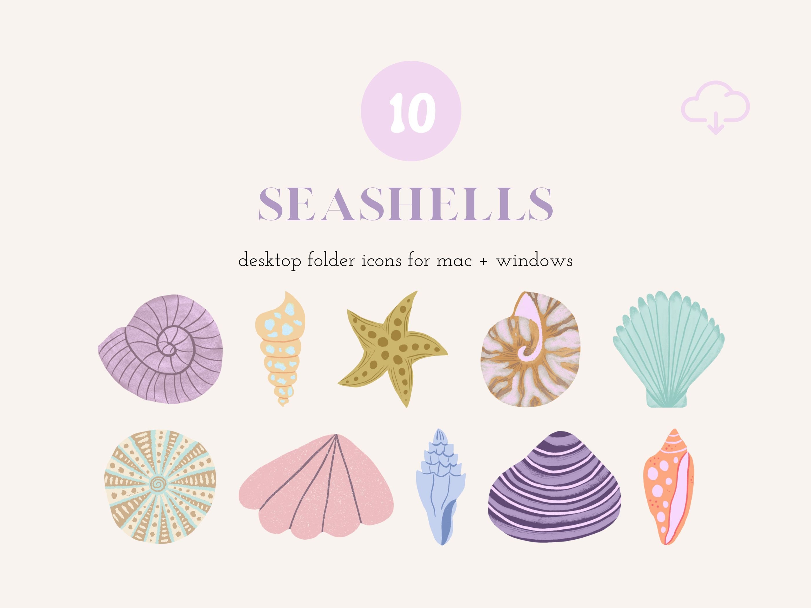 Desktop Icon Set | 10 Seashell Icons for Mac + Windows Computers | Hand ...