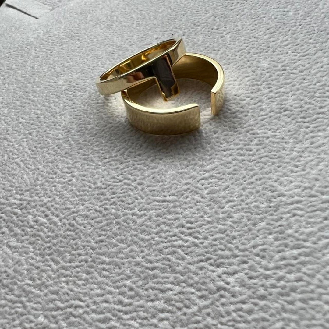 925 Sterling Silver Set of 2 Interlocking Rings for Men in Gold - Etsy