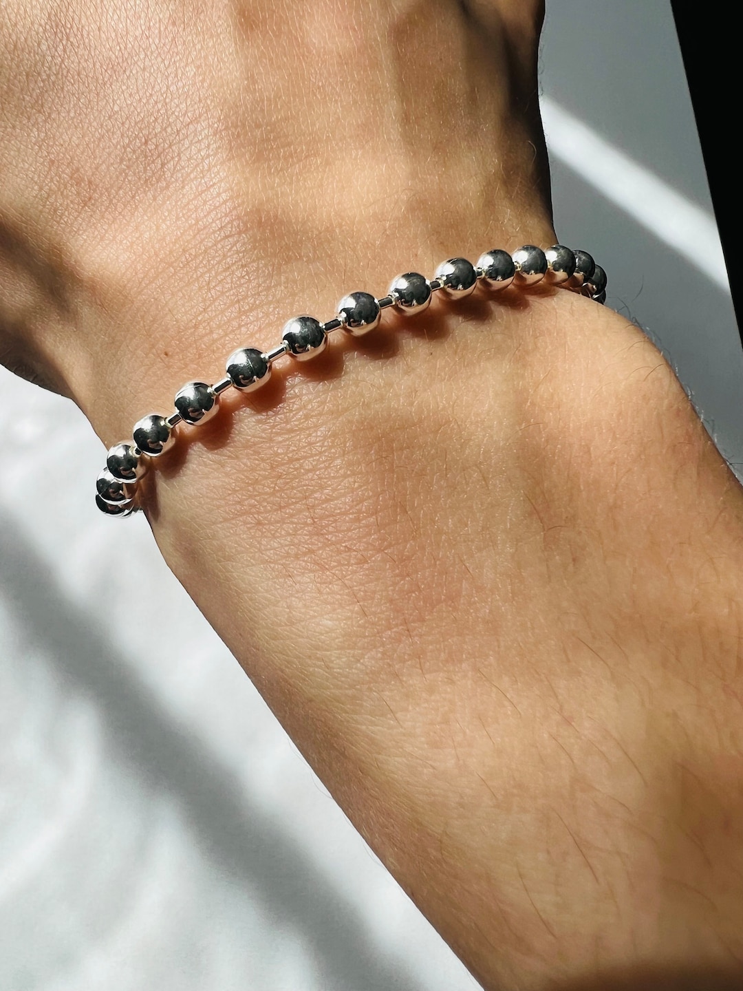 Popular Style 4mm Ball Bead Chain Bracelet for Men in Solid Sterling ...