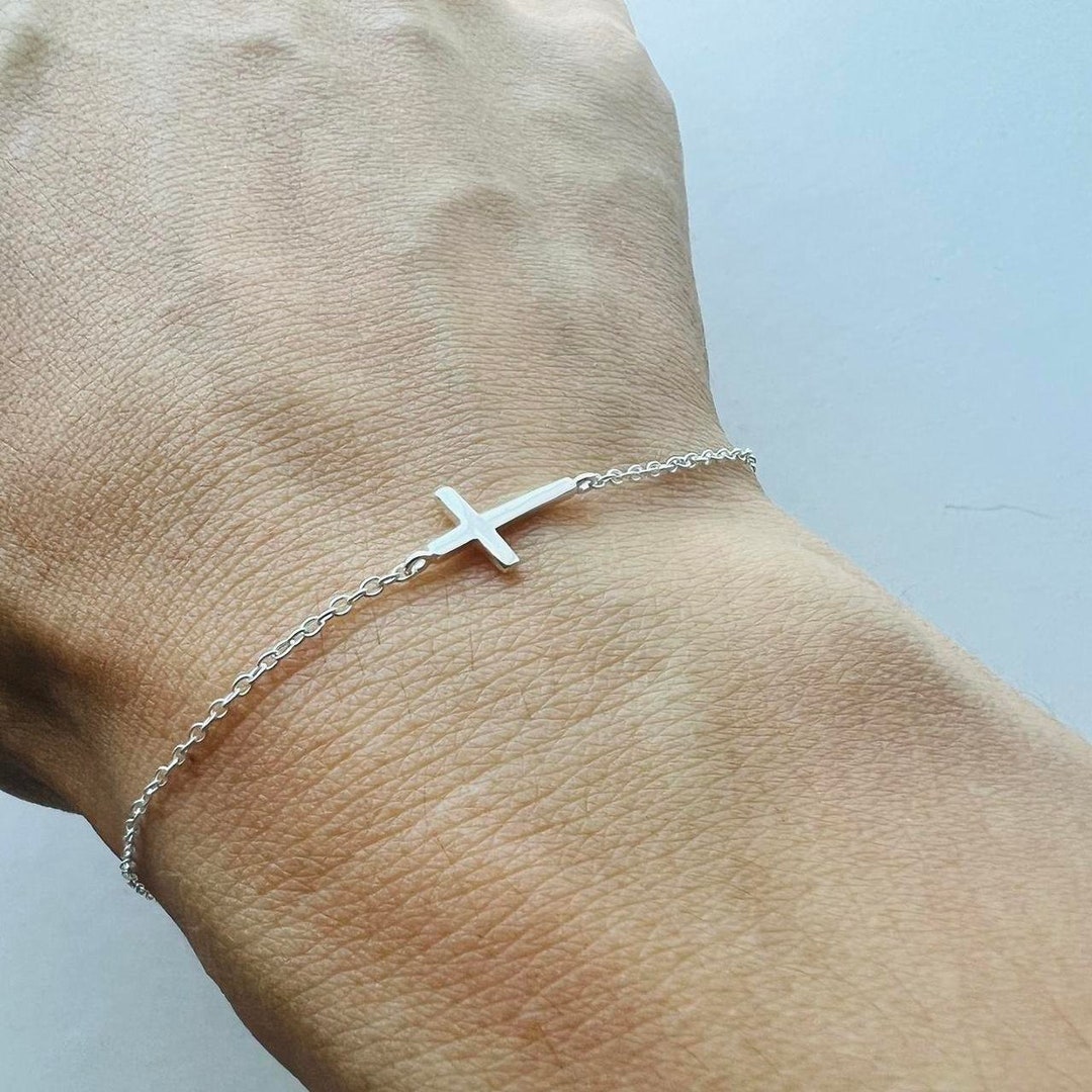 Mens Silver Cross Bracelet, Sterling Silver 6 Inch Bracelet With Cross ...
