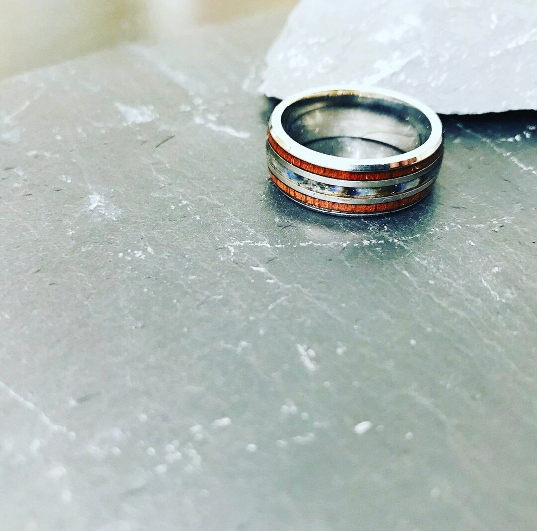 Tungsten Carbide Meteorite KOA Wood Ring Wedding Band Men Meteorite ...