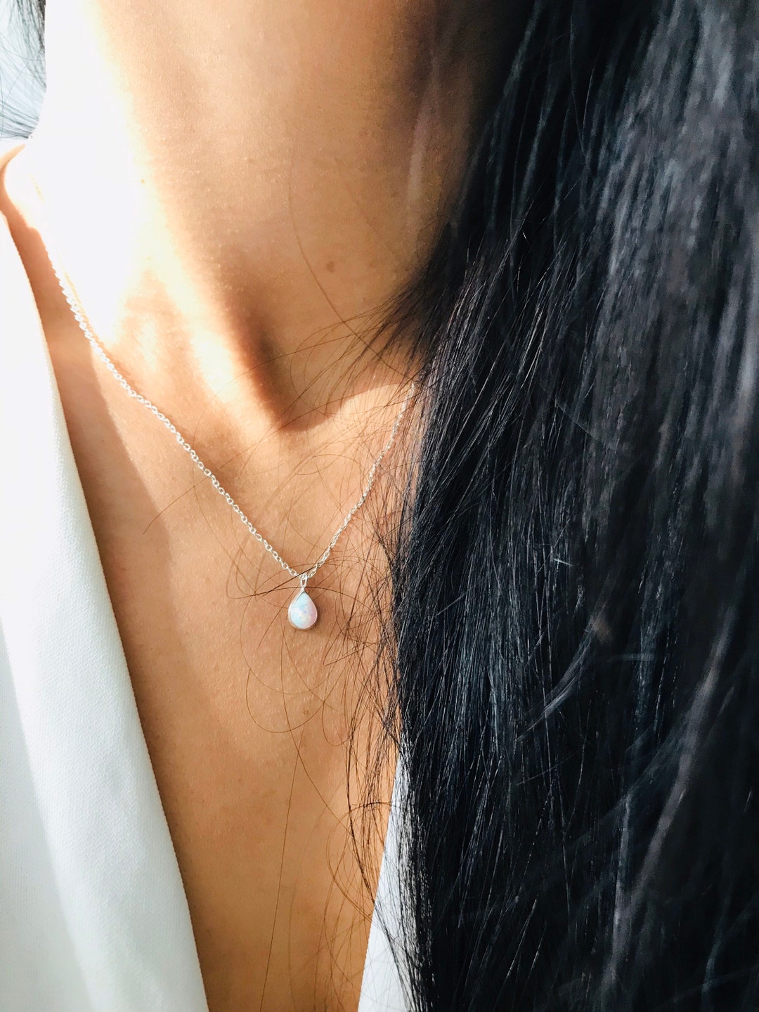 9 Carat White Gold Real Fire-snow Teardrop Opal Necklace 2.00ct ...