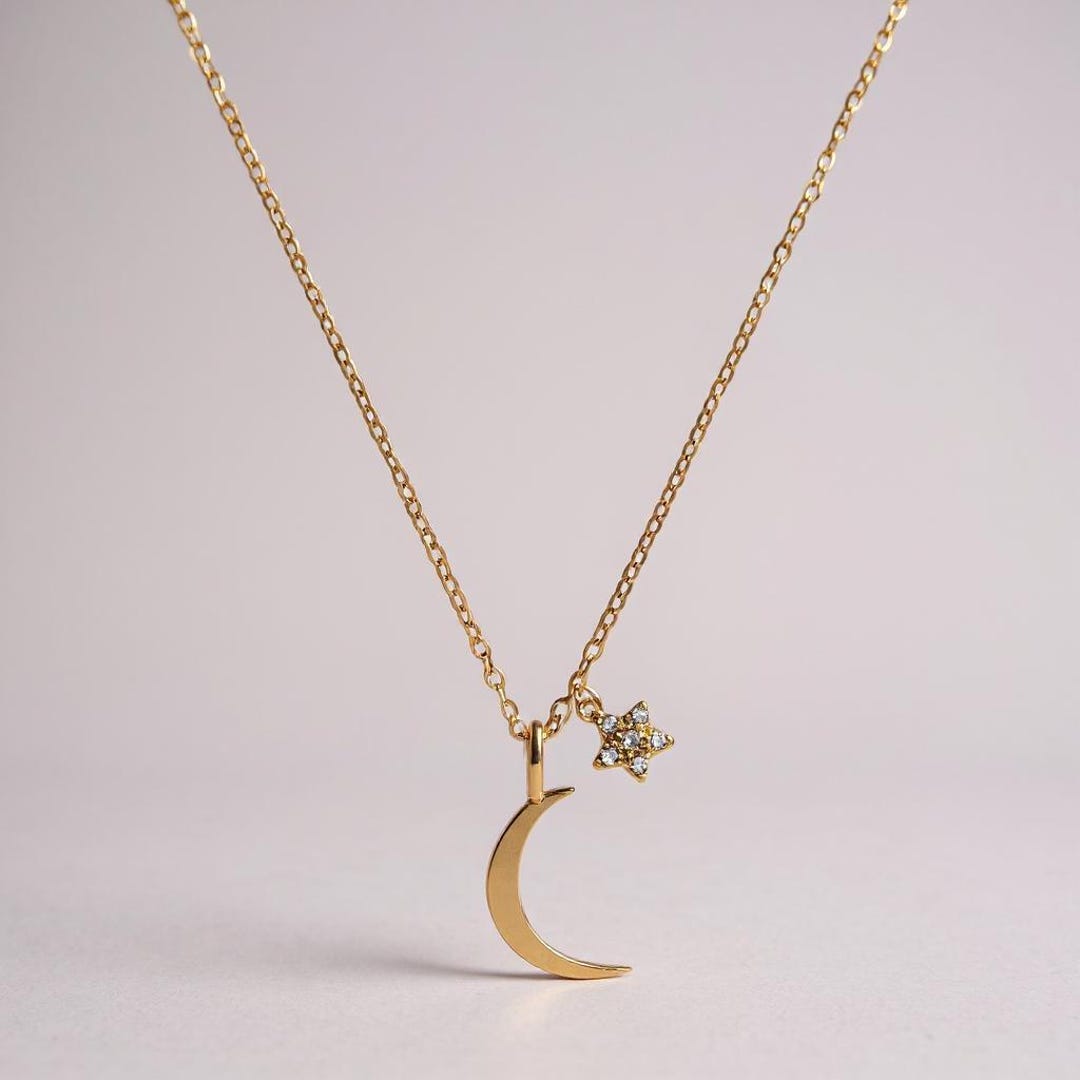 Starlet Glow Necklet C&S 9CT Yellow Gold Moon and Star Necklet ...