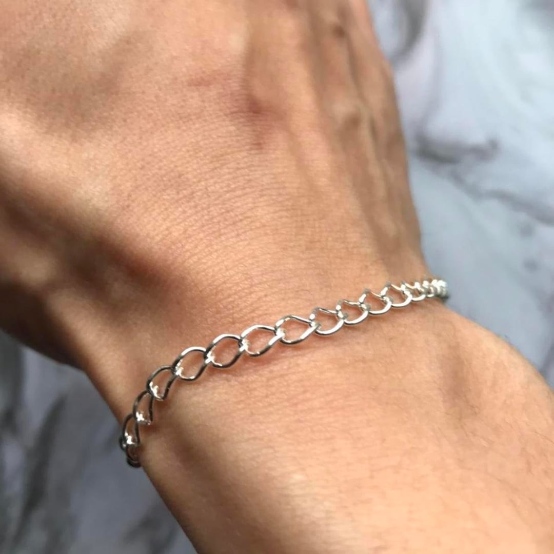 925 Sterling Silver Simple Chain Bracelet for Men Sterling - Etsy