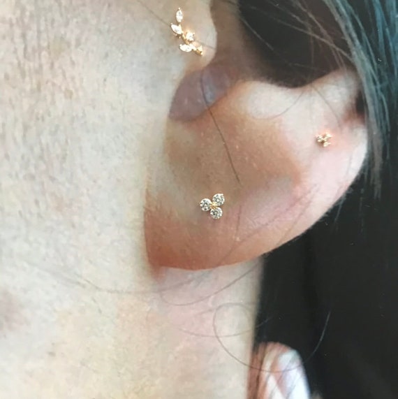 9carat Yellow Gold Triple Dot Cubic Zirconia Stackable Stud Earrings Etsy
