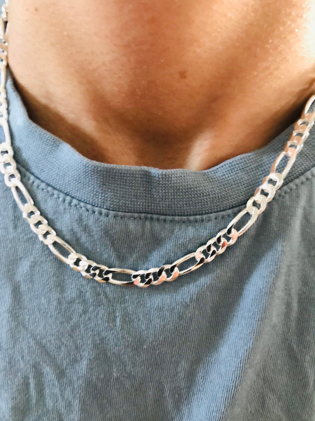 Men's Sterling Silver Heavyweight Figaro Chain 18"-24'' Necklace ...