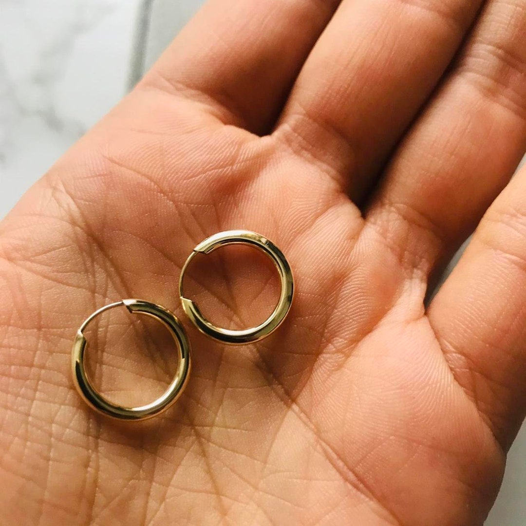 Real Gold 9ct Gold 16mm Hoops Sleeper Earrings for Men - Etsy