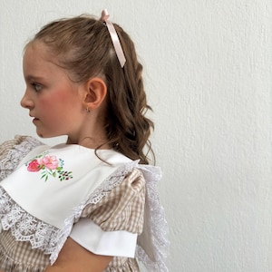 Girls Vintage Short Sleeve Dress With Detachable Floral Print Bib With ...