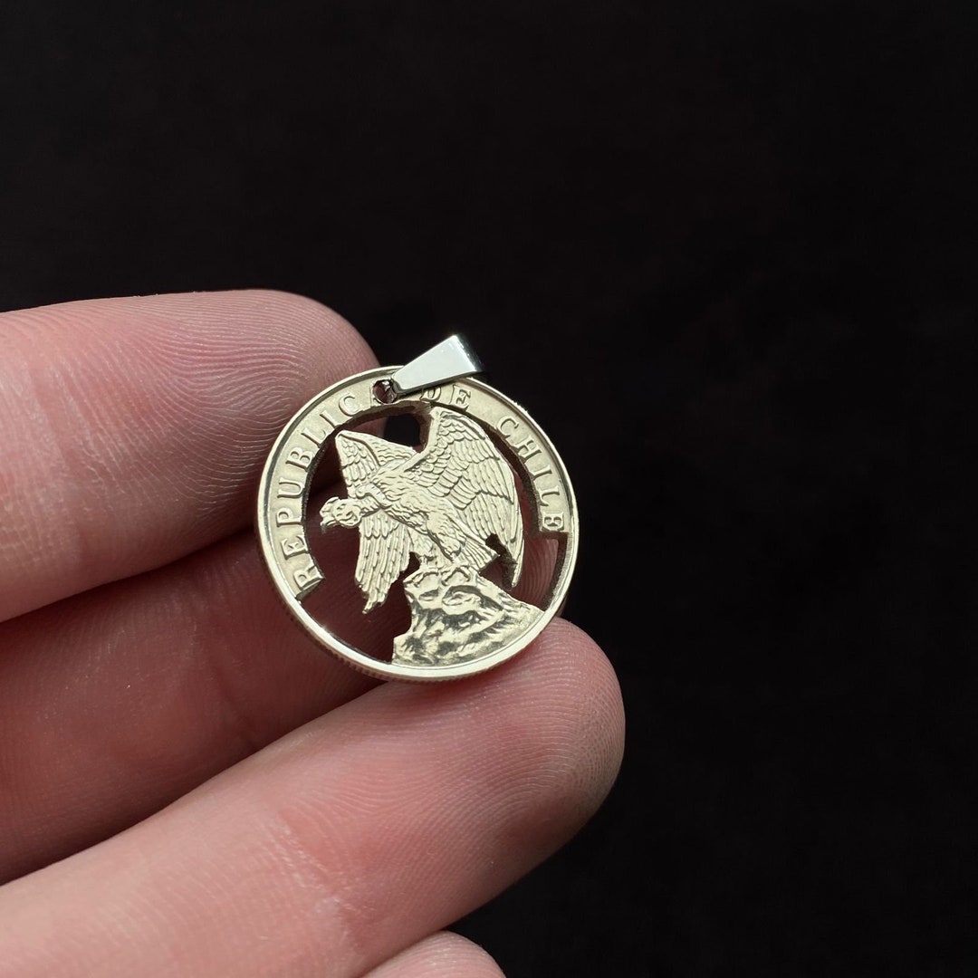 CHILE Condor Bird Cut Coin, Condor Bird, Condor Necklace, Bird Necklace ...