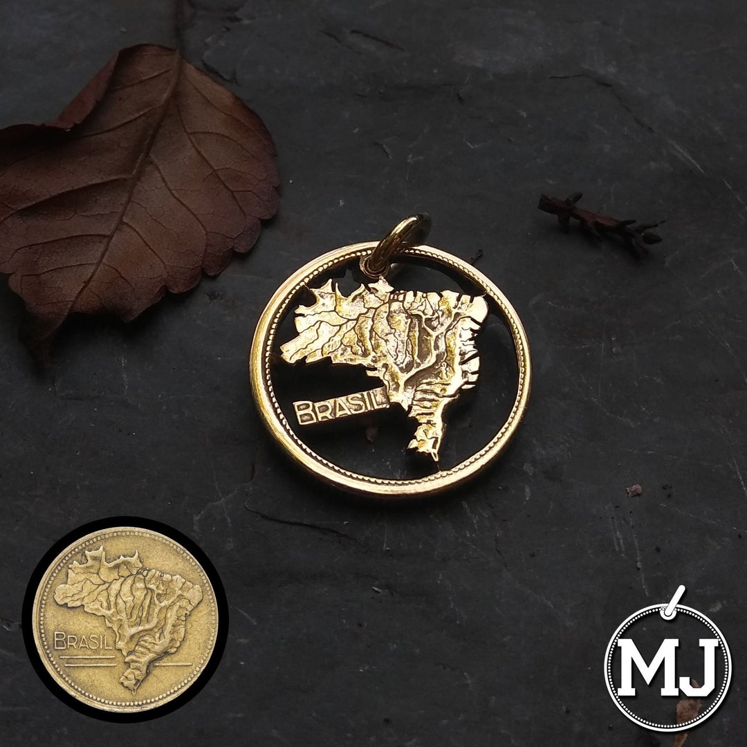 BRAZIL Map Cut Coin, Brazil Necklace, Brasil Necklace, Brazil Jewelry ...