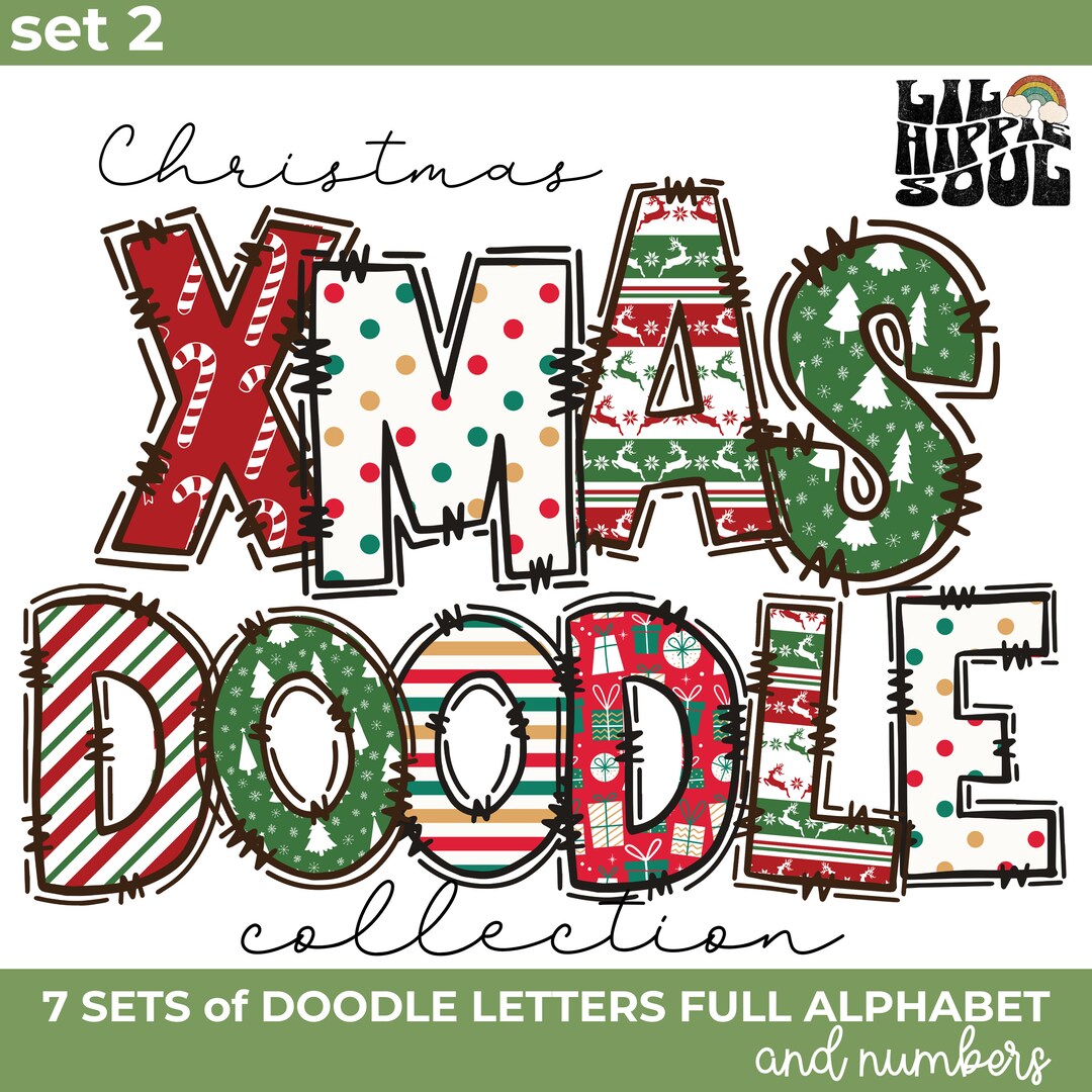 Christmas Doodle Letters, Alphabet Doodle Font, Sublimation Designs ...