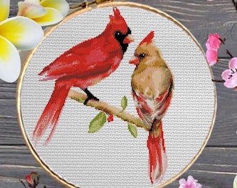 Autumn Three Cardinals Cross Stitch Pattern Easy Cross - Etsy