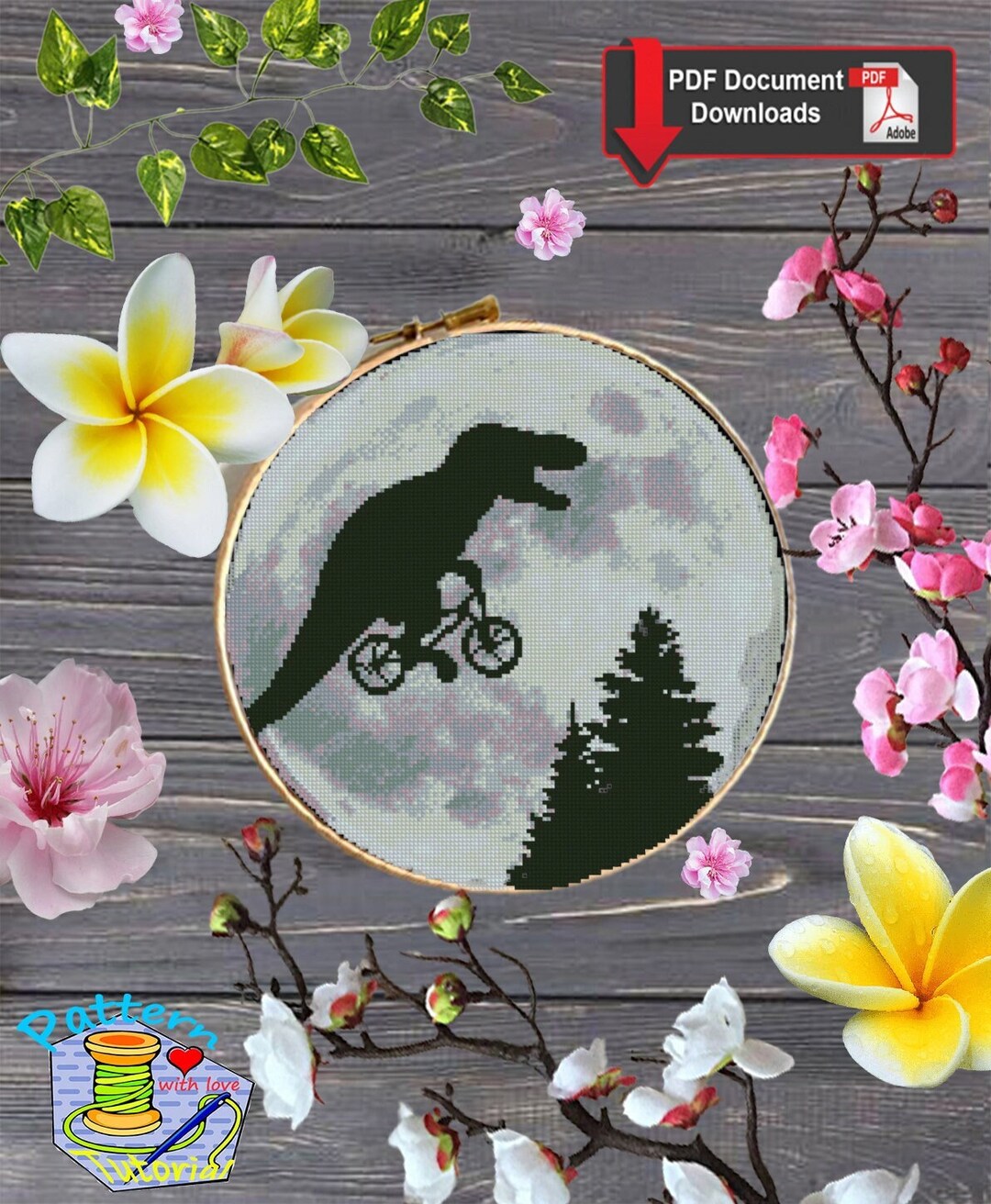 Dinosaur Embroidery, T Rex Cross Stitch, Shark Cross Stitch, Landscape ...