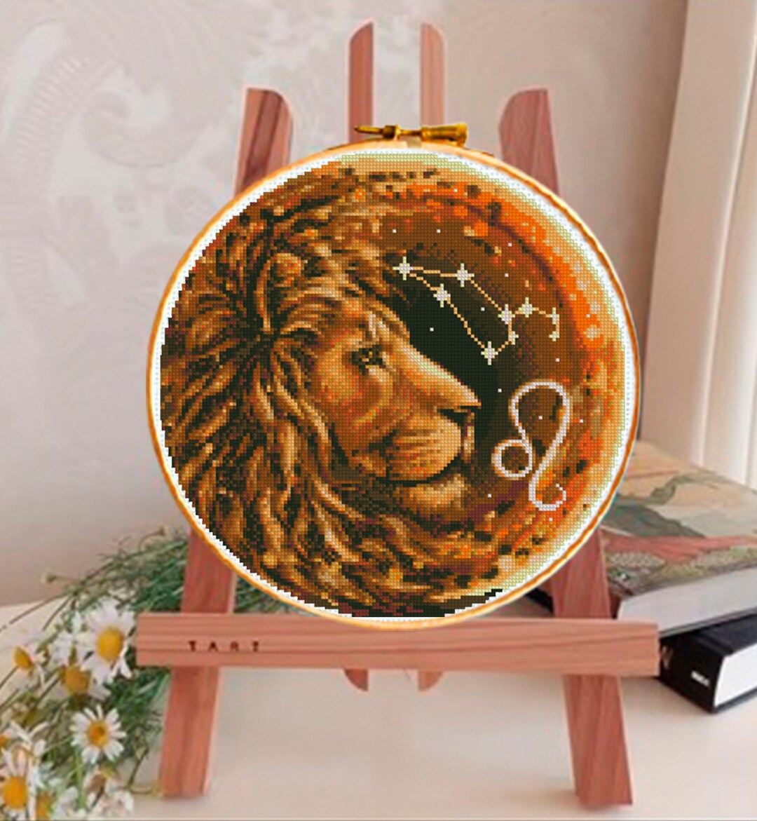 Leo Zodiac Cross Stitch Pattern PDF, Lion Astrology Embroidery Design ...