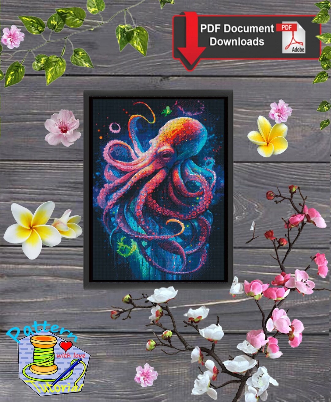 Embroidery Octopus,modern Cross Stitch Pattern, Ocean Sea Animals Cross ...