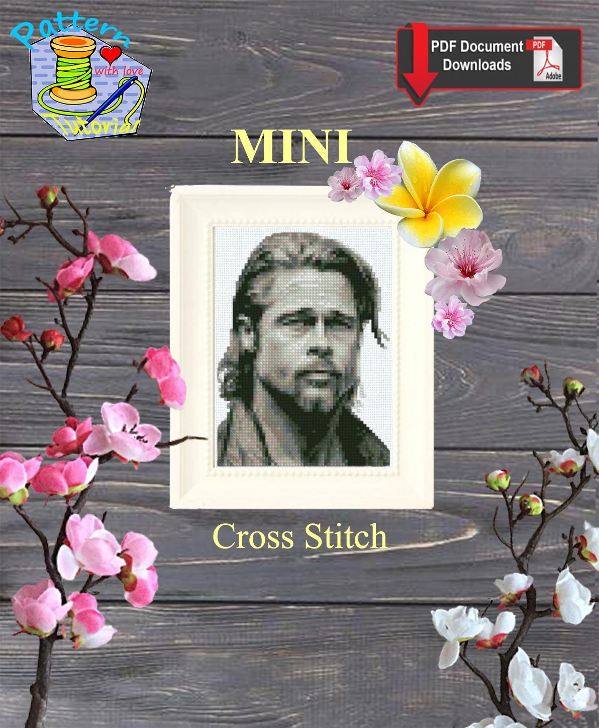 Brad Pitt Mini Cross Stitch Pattern, Modern Tiny Art Portrait, Famous ...