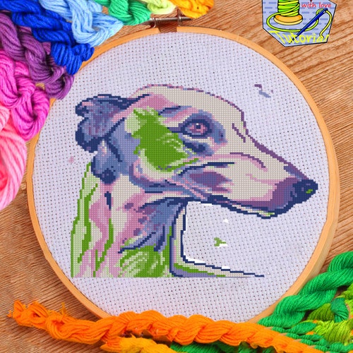 Greyhound 339 Modern Cross Stitch Pattern Pdf Watercolor - Etsy